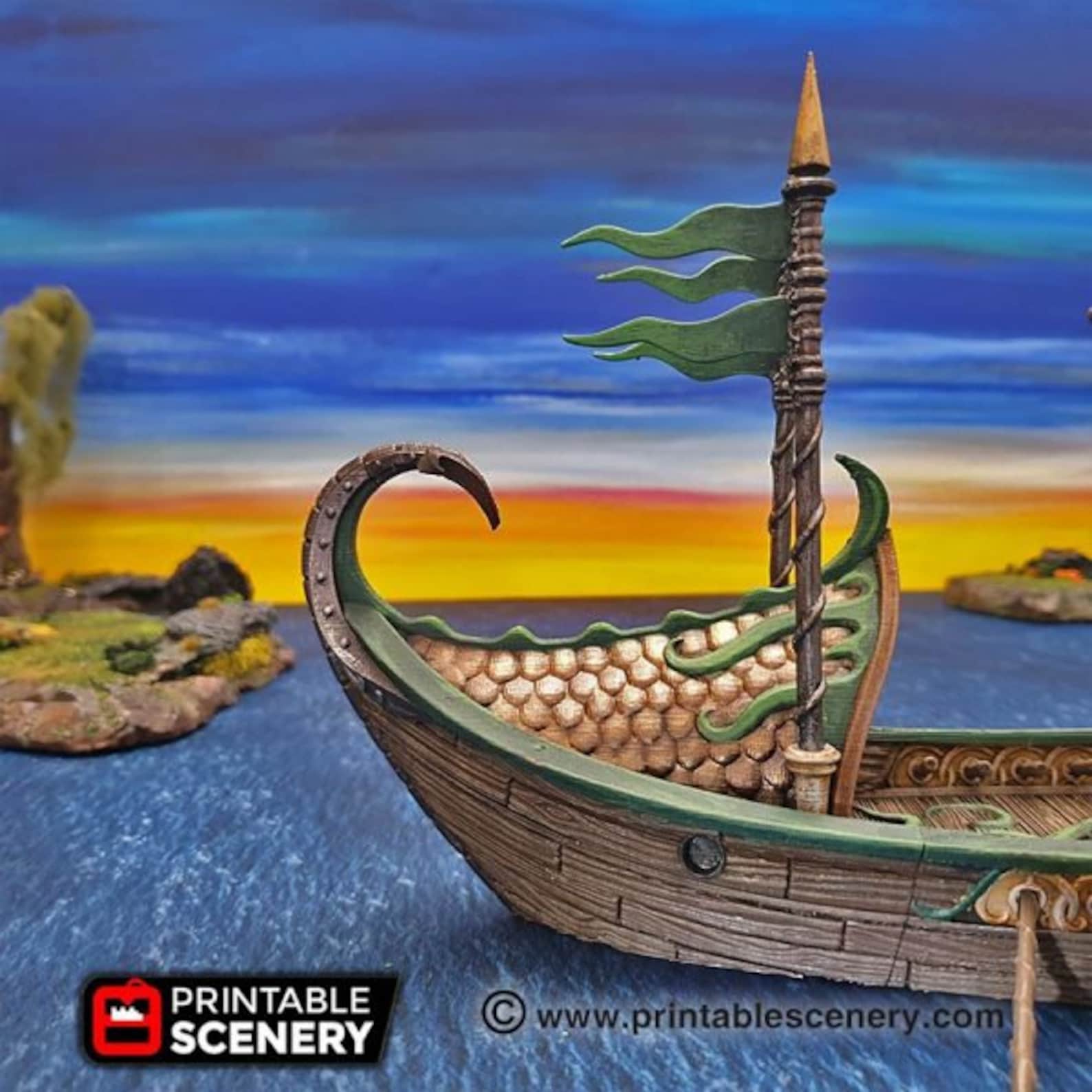 DnD Terrain Elven Dragon Galley Ship DnD D&D 28mm Miniature | Etsy