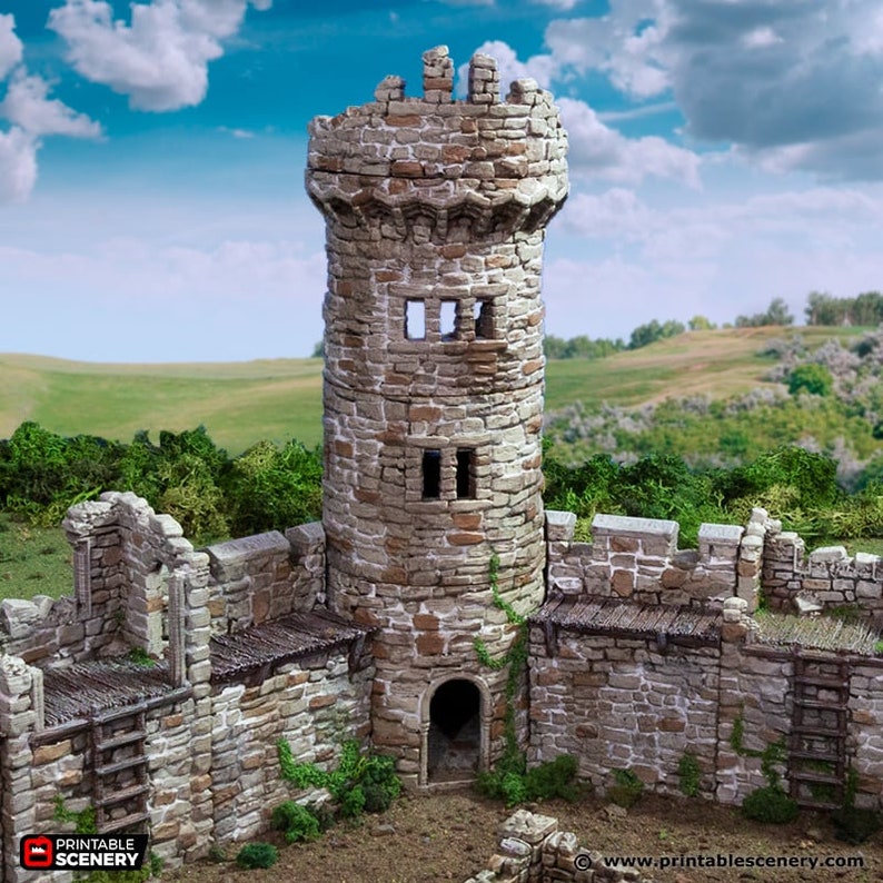Medieval Ruined Kings Round Tower Dnd Terrain for Dungeons and Dragons ...