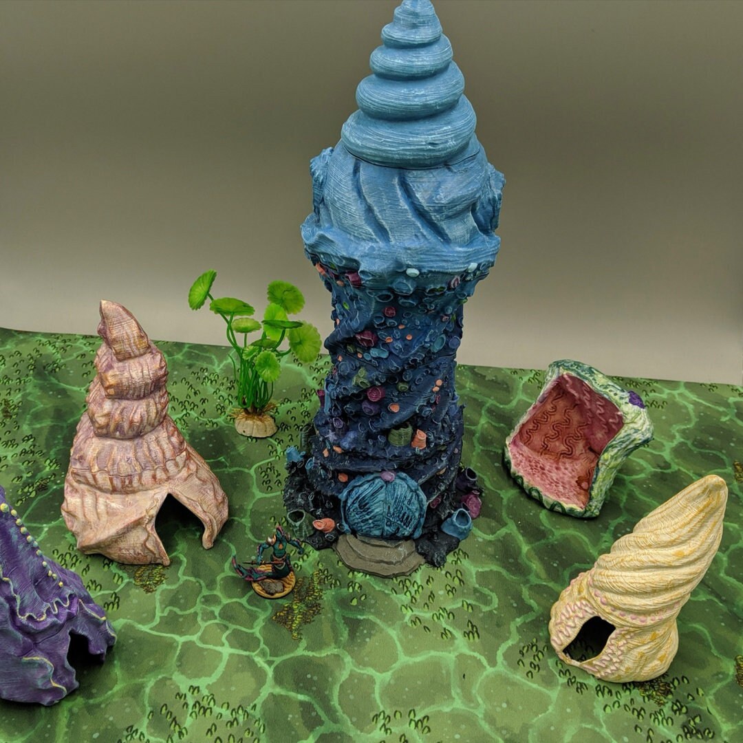 Aquatic Shell House and Tower Set Dnd Terrain for Dungeons and Dragons ...