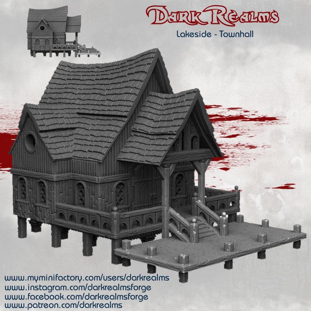 Dark Realms Medieval Lakeside Townhall Dnd Miniature Terrain for ...