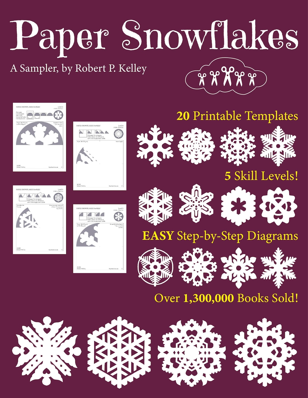 20 Paper Snowflake Templates: EASY Step-by-step Diagrams (printable PDF ...