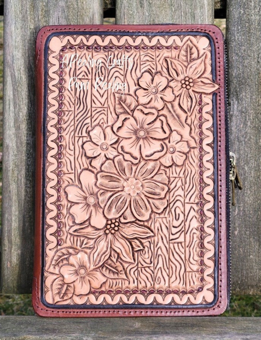 Zippered Hand Tooled Leather Journal Cover - Etsy