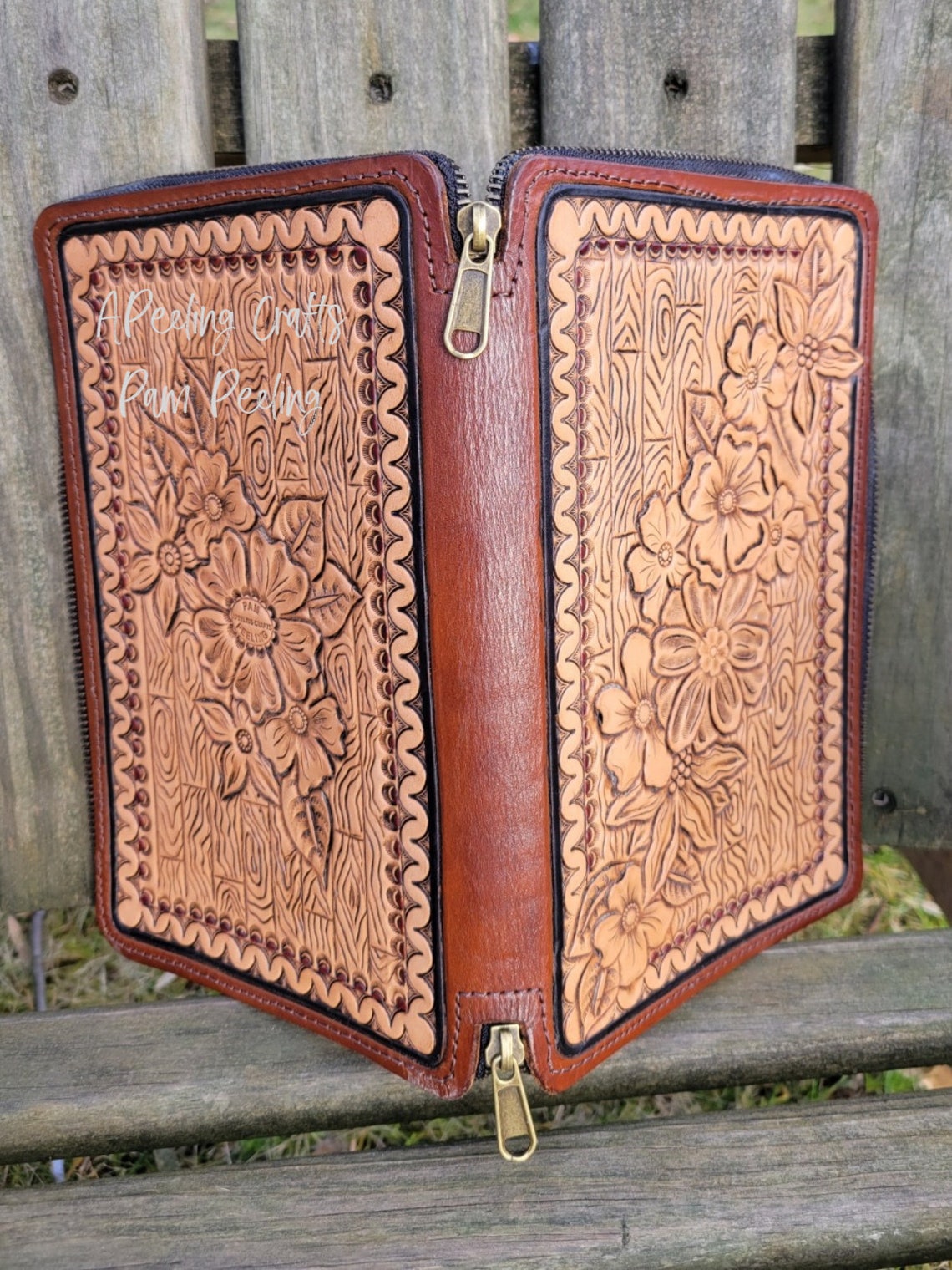 Zippered Hand Tooled Leather Journal Cover - Etsy