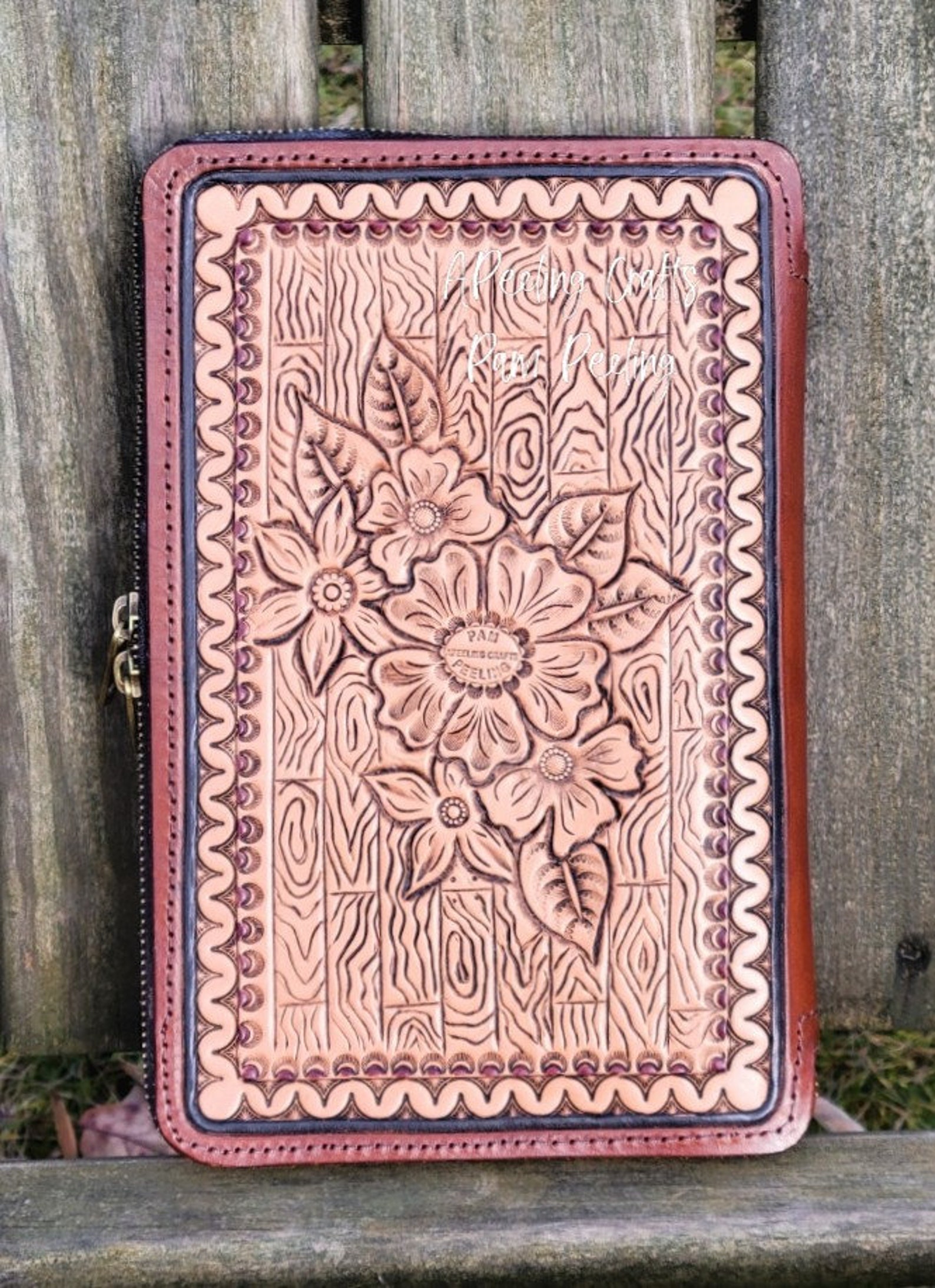 Zippered Hand Tooled Leather Journal Cover - Etsy
