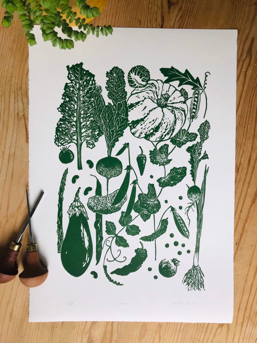 Vegetables Linocut Print-garden Vegetable Print-garden Art-grow Your ...