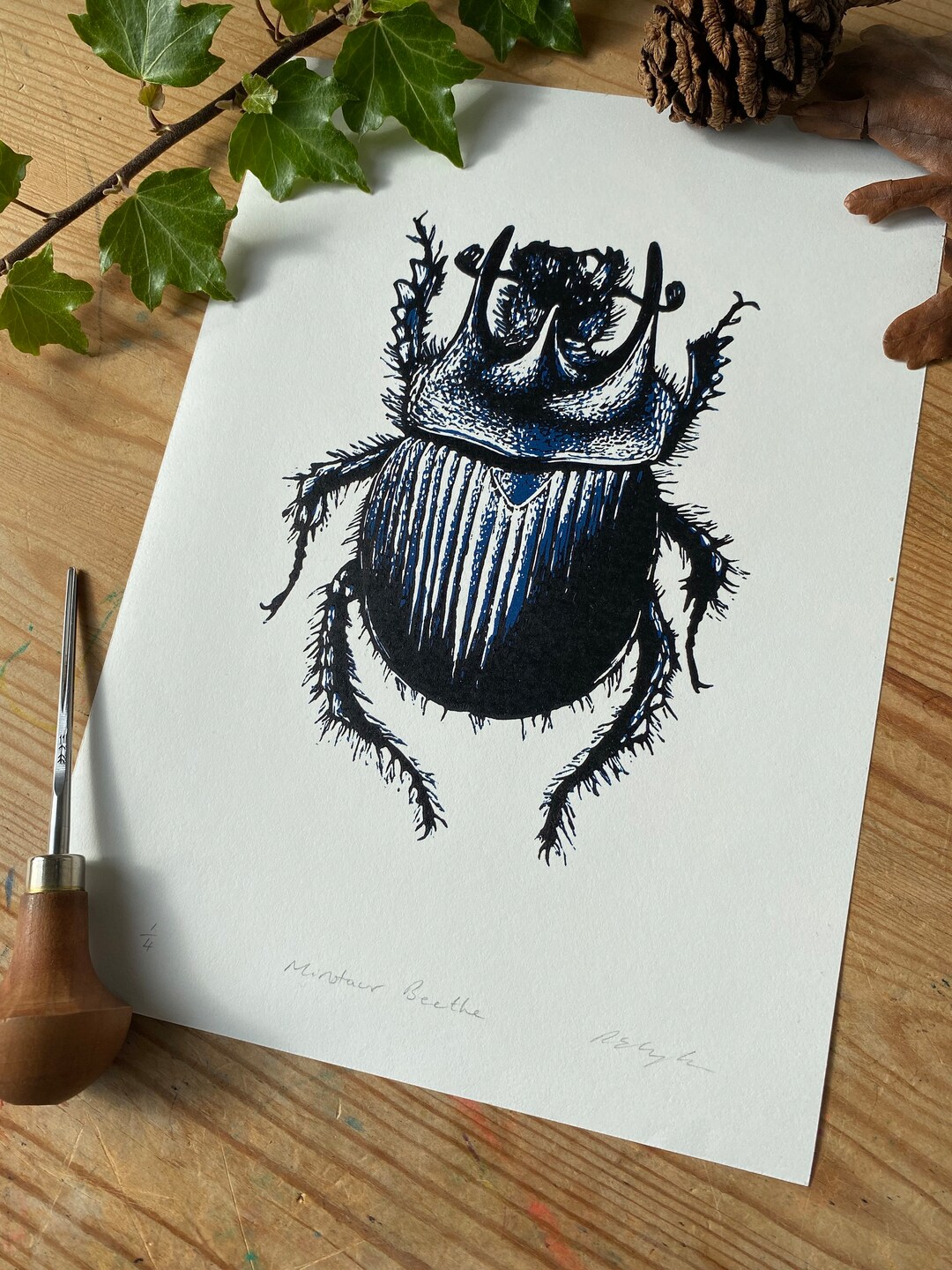 Minotaur Beetle Linocut Print-beetle Print-insect Print-wall Decor ...