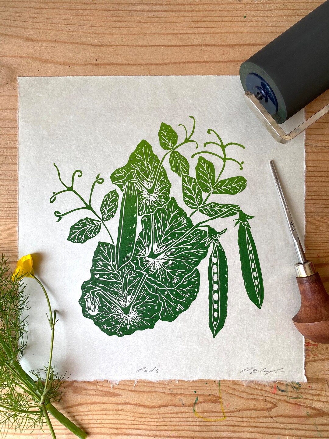 Pea Linocut Print-garden Vegetable Print-garden Art-grow Your Own Food ...