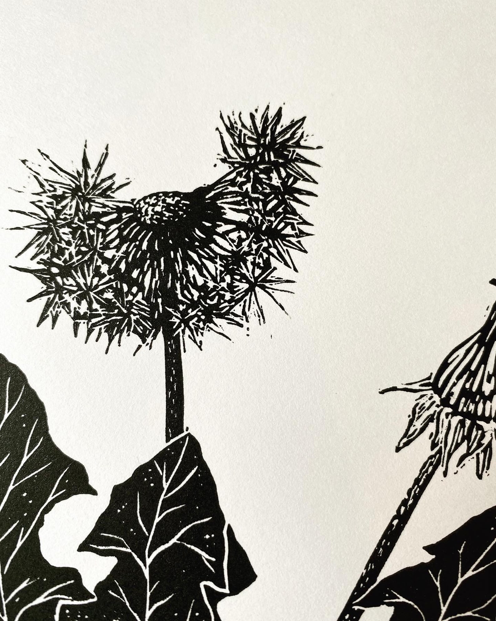 Dandelion Linocut Print-dandelion Clock Print-botanical Art-nature ...