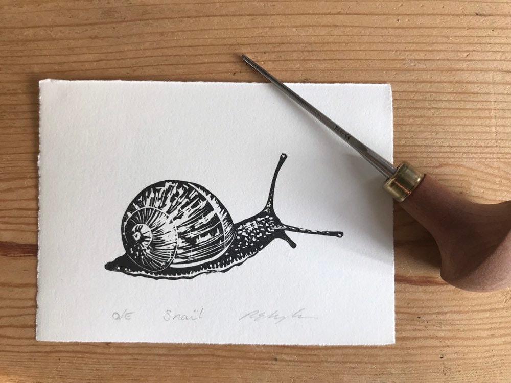 Snail Linocut Print-animal Print-nature Art-wall - Etsy UK