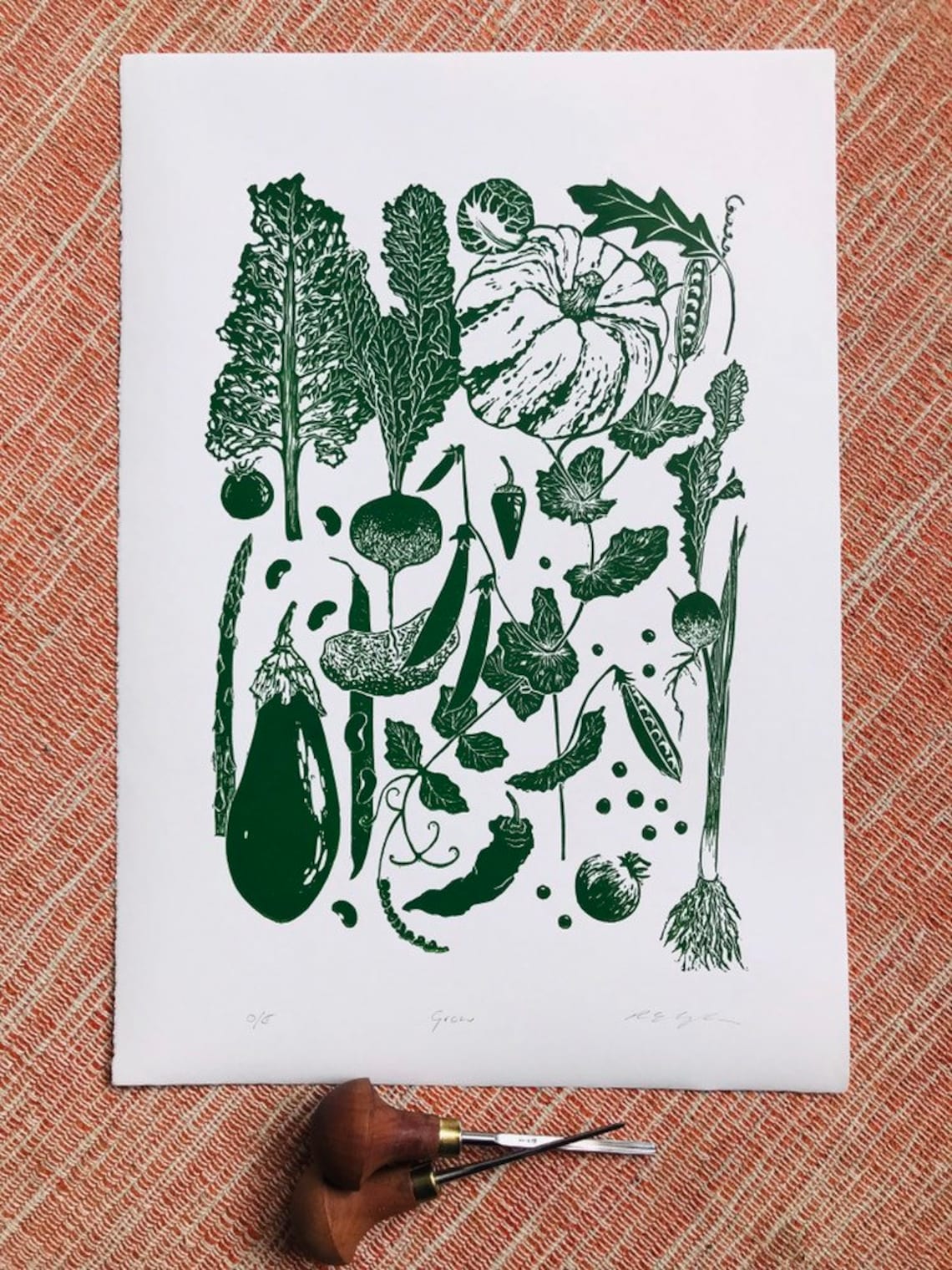 Vegetables Linocut Print-garden Vegetable Print-garden Art-grow Your ...