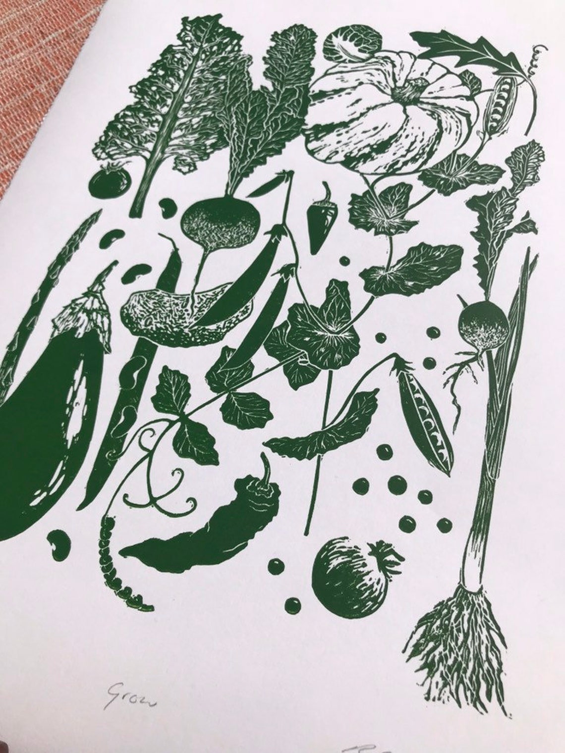 Vegetables Linocut Print-garden Vegetable Print-garden Art-grow Your ...