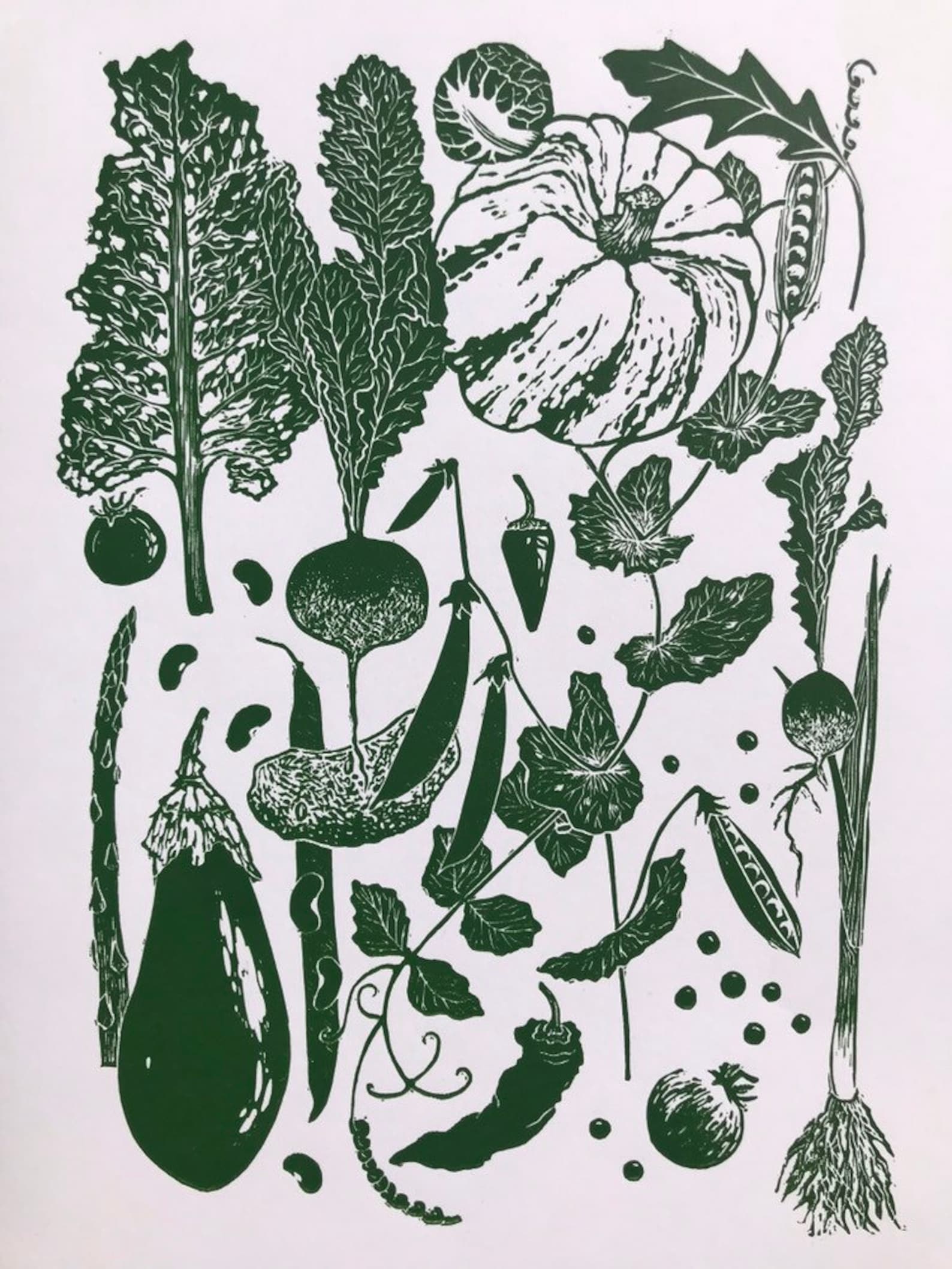 Vegetables Linocut Print-garden Vegetable Print-garden Art-grow Your ...