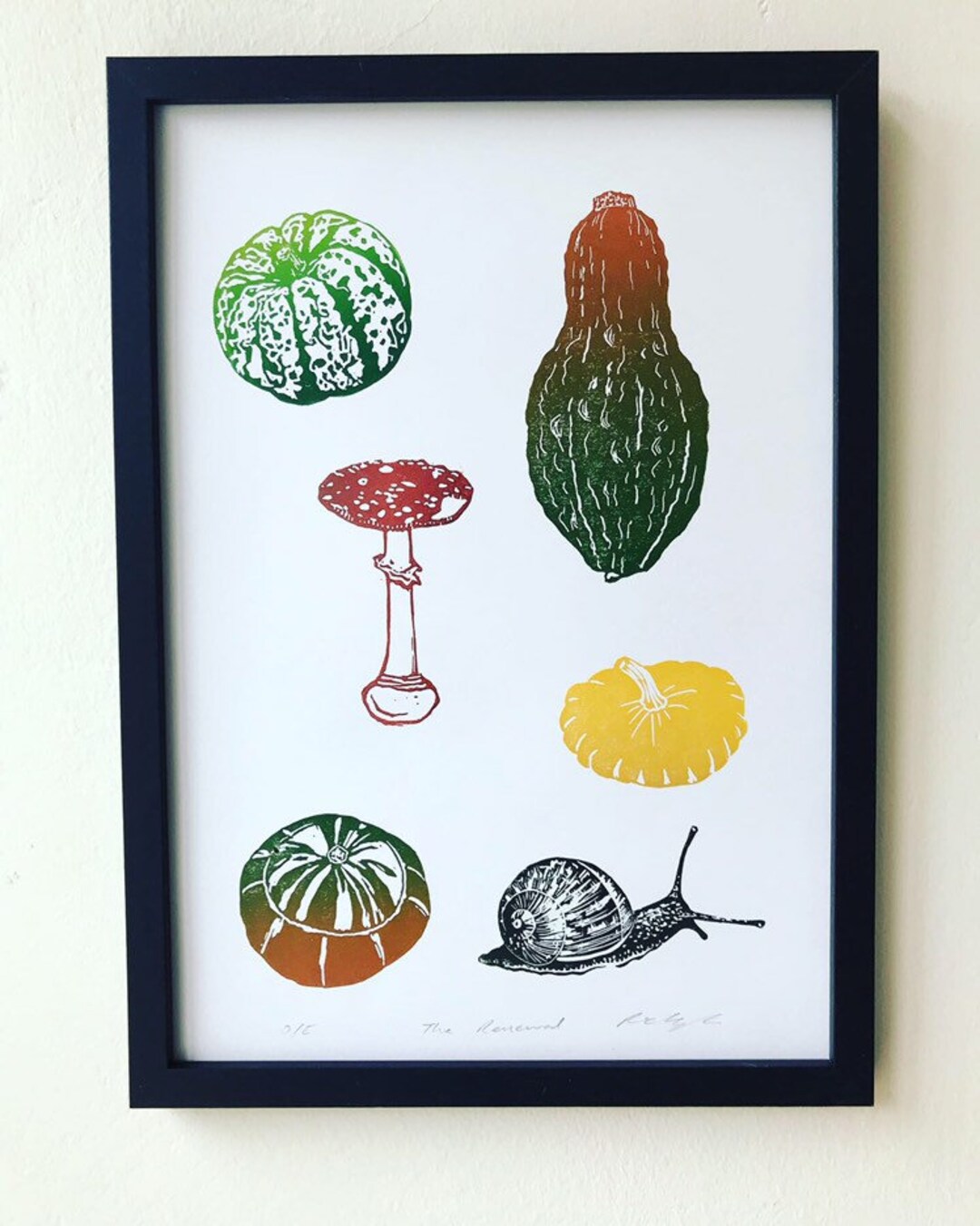Pumpkin Linocut Print-squash-vegetable Print-garden Art-mushroom-snail ...