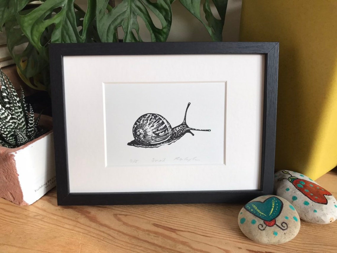 Snail Linocut Print-animal Print-nature Art-wall - Etsy UK
