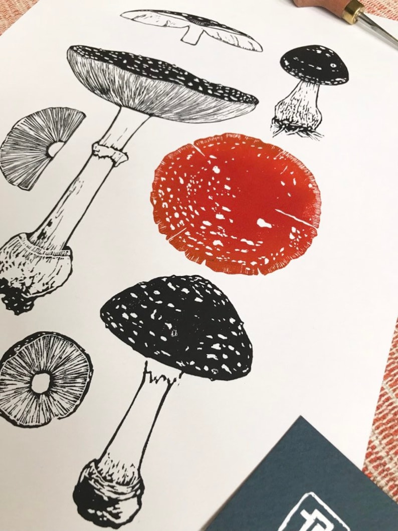 Fly Agaric Linocut Print Mushroom Linocut Print-fungi - Etsy