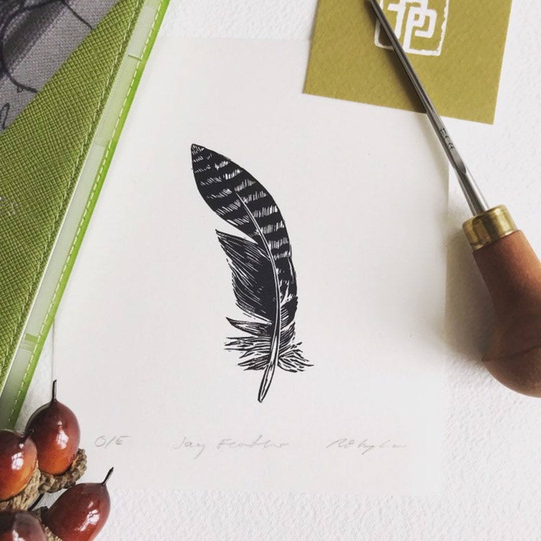 Feather Linocut Print-feather Print-nature Art-wall Decor-wildlife ...