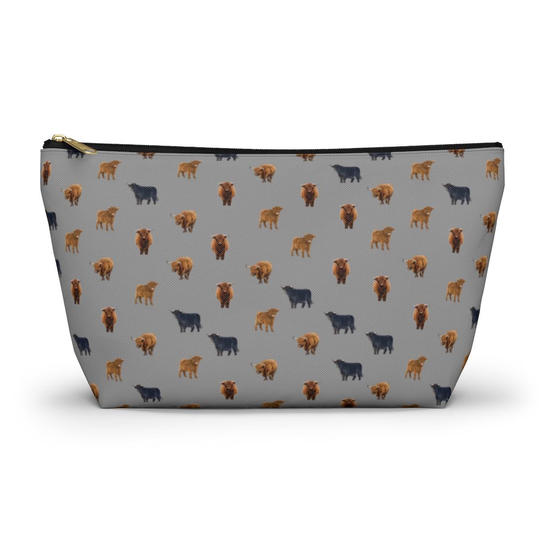 Highland Cow Pattern Accessory Pouch - Scottish Highland Cattle Makeup ...