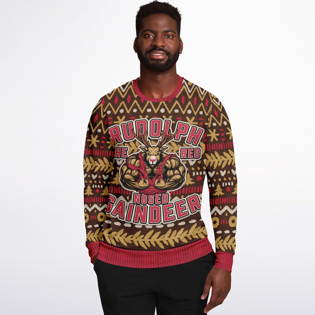 Bodybuilder Holiday Sweater rudolph the Red Nosed Gaindeer Funny Gym ...