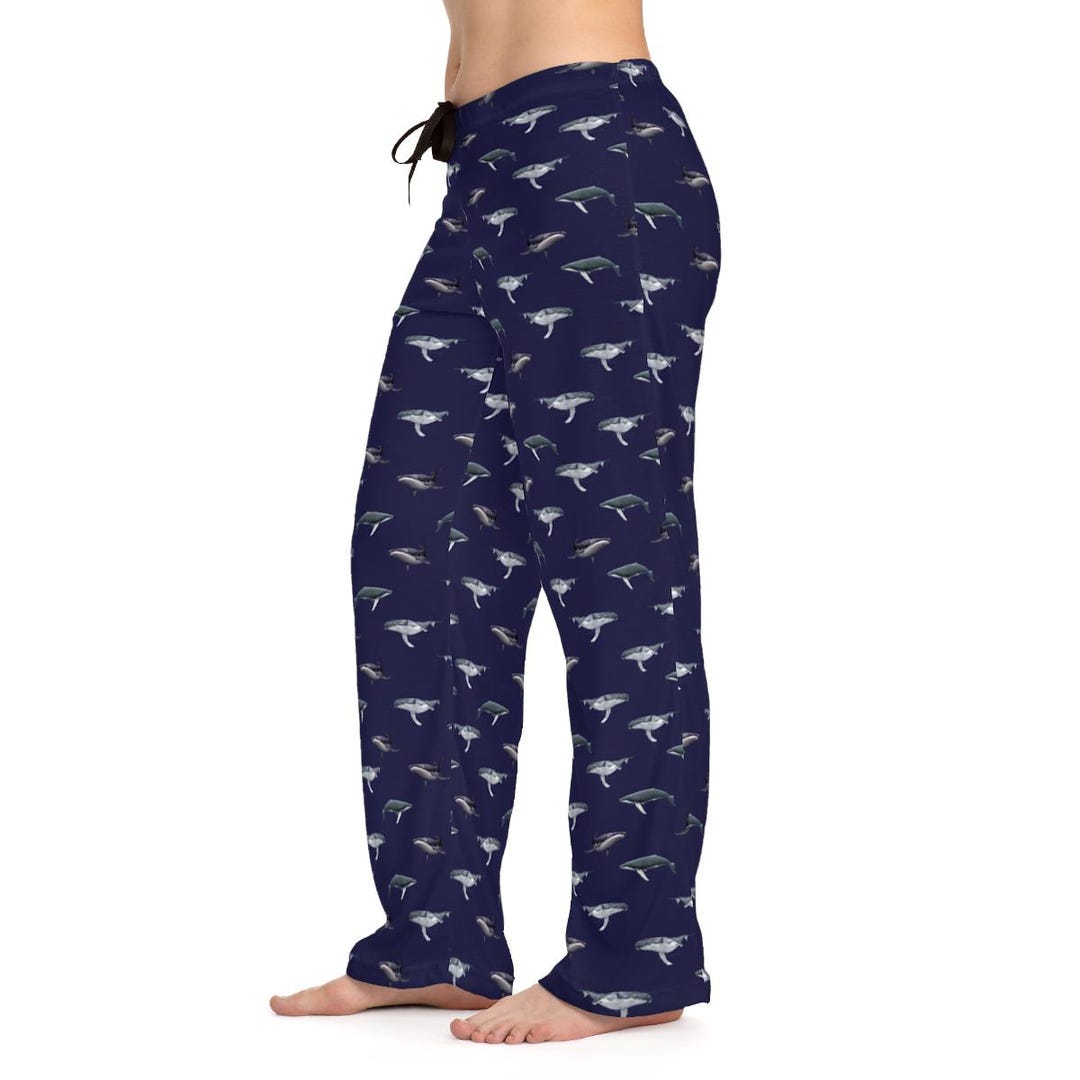 Whale Print Pajama Pants for Women and Men, Cozy Marine Life Loungewear ...