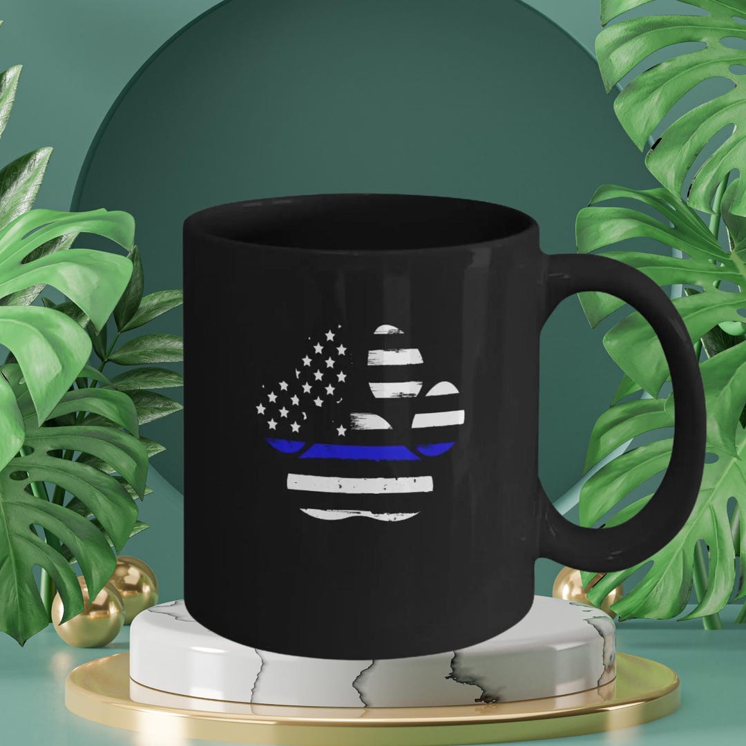 Thin Blue Line Paw Print Coffee Mug Police K9 Support Gift, 11oz 15oz ...