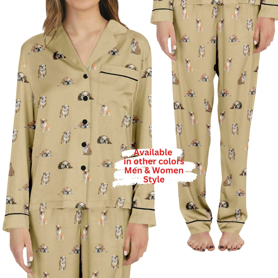English Bulldog Pajama Set for Women and Men, Sleepwear Gift ...