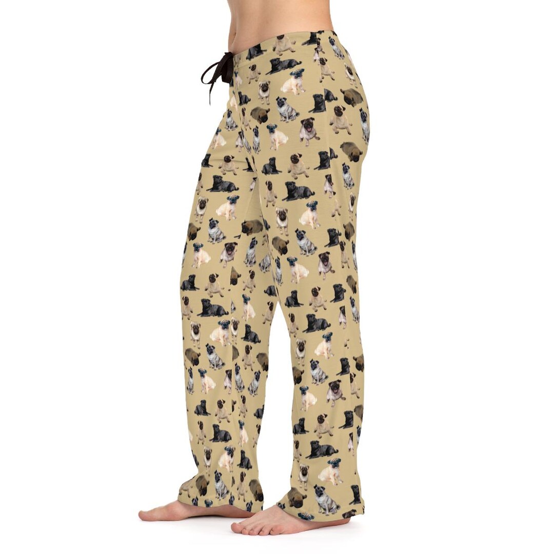 Pug Dog Pajama Pants for Women and Men, Customizable Background Color ...