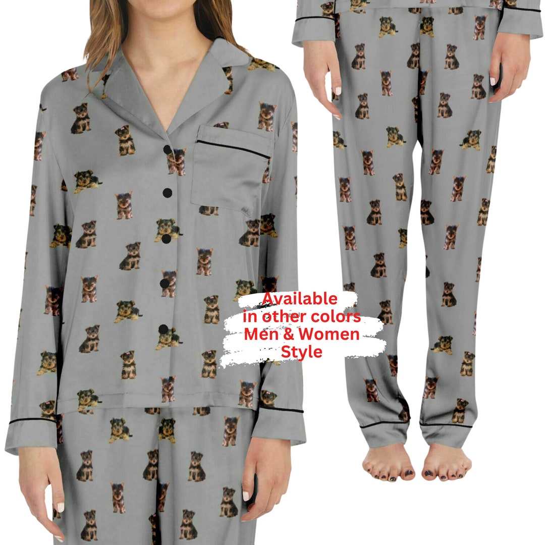 Yorkie Dog Satin Pajama Set: Comfy Loungewear Sleepwear Gift - Etsy