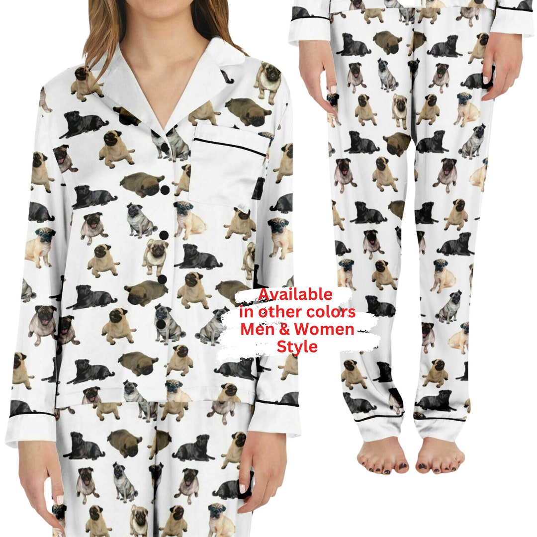 Pug Dog Satin Pajama Set: Comfy Loungewear Sleepwear - Etsy