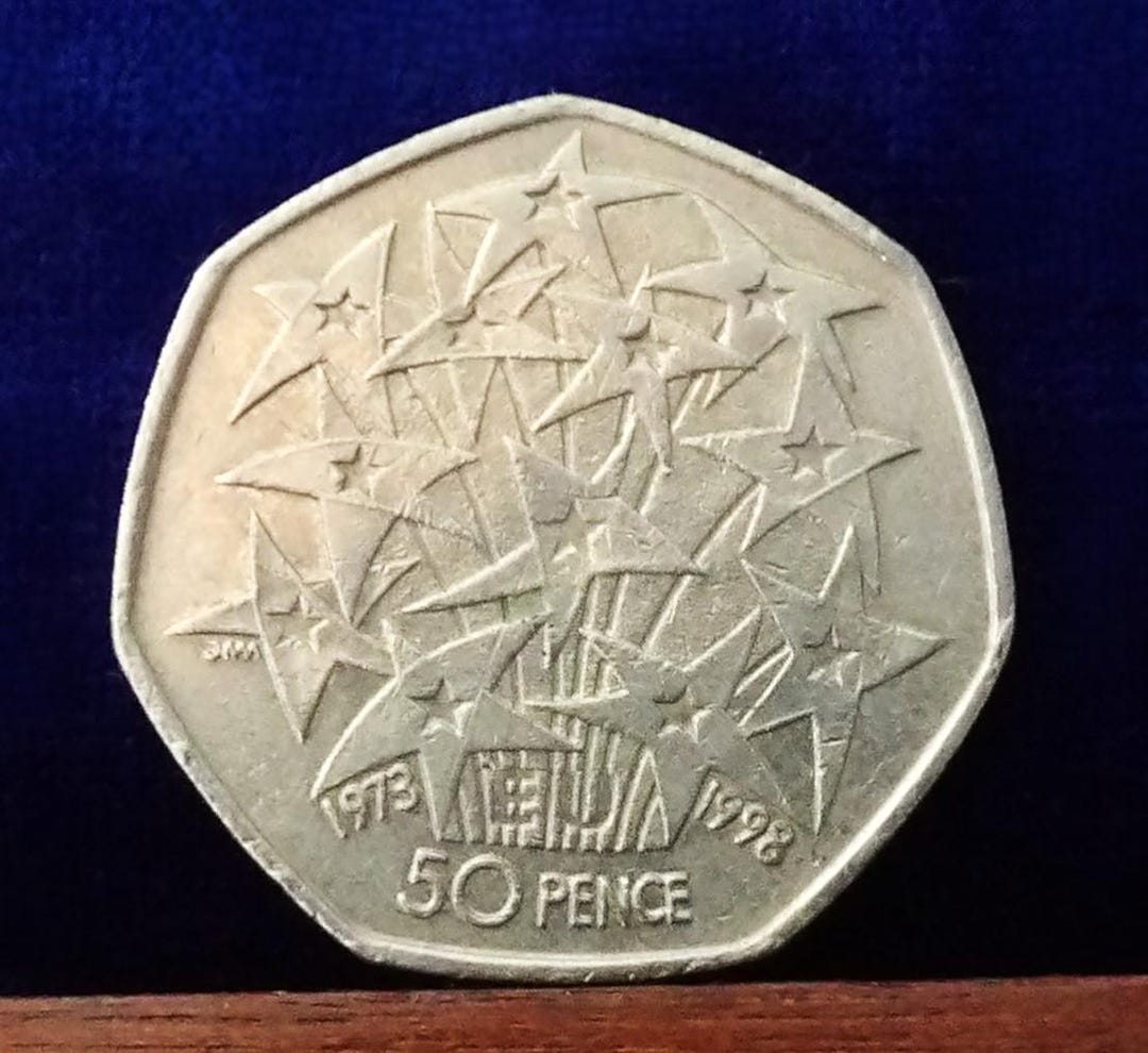 EU Stars 50p Coin 25 Years in the EEC 1998.super Rare Commemorative 50p ...