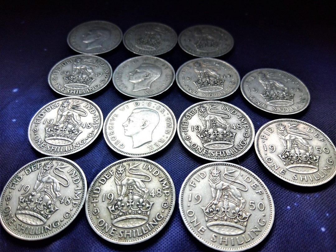 Vintage 1940s , One Shilling Coin English Crest George VI united ...