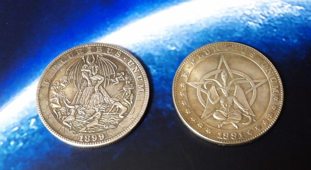 Baphomet Pentagram & Lucifer Coin Pair: Occult Magic Coven. - Etsy