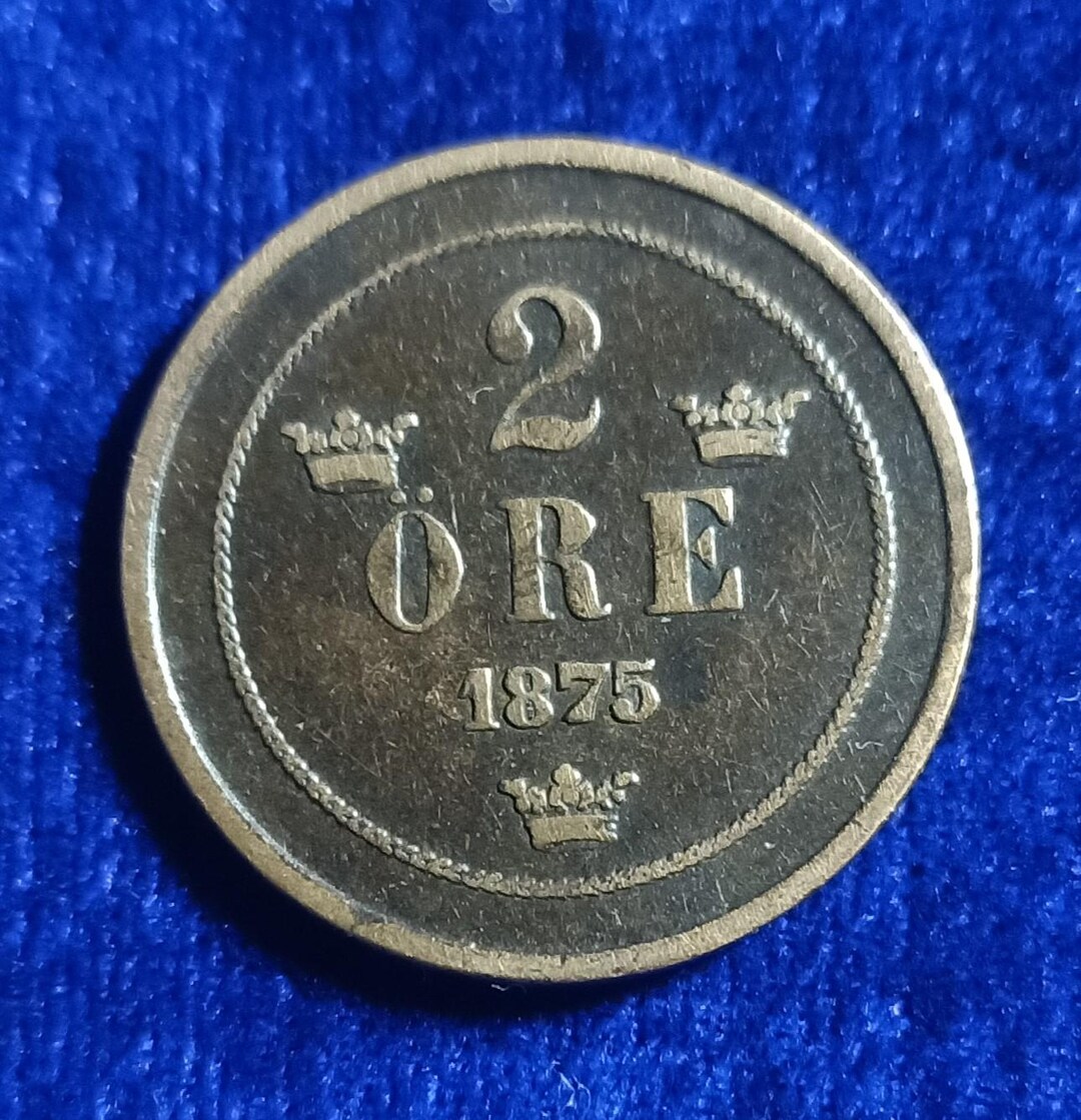 Antique 1875 Sweden Oscar II 2 Öre Bronze Coin,circulated. 150 Years ...