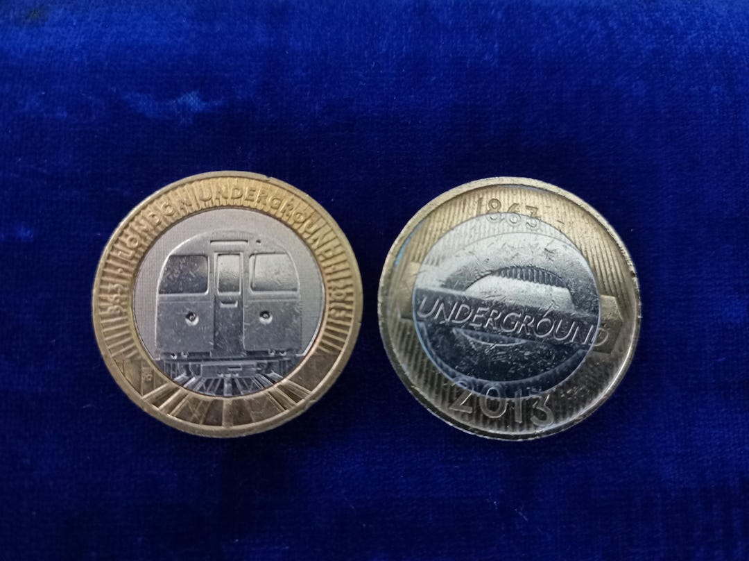 London Underground Pair: Roundel and Train,royal Mint 2 Pound Coins ...