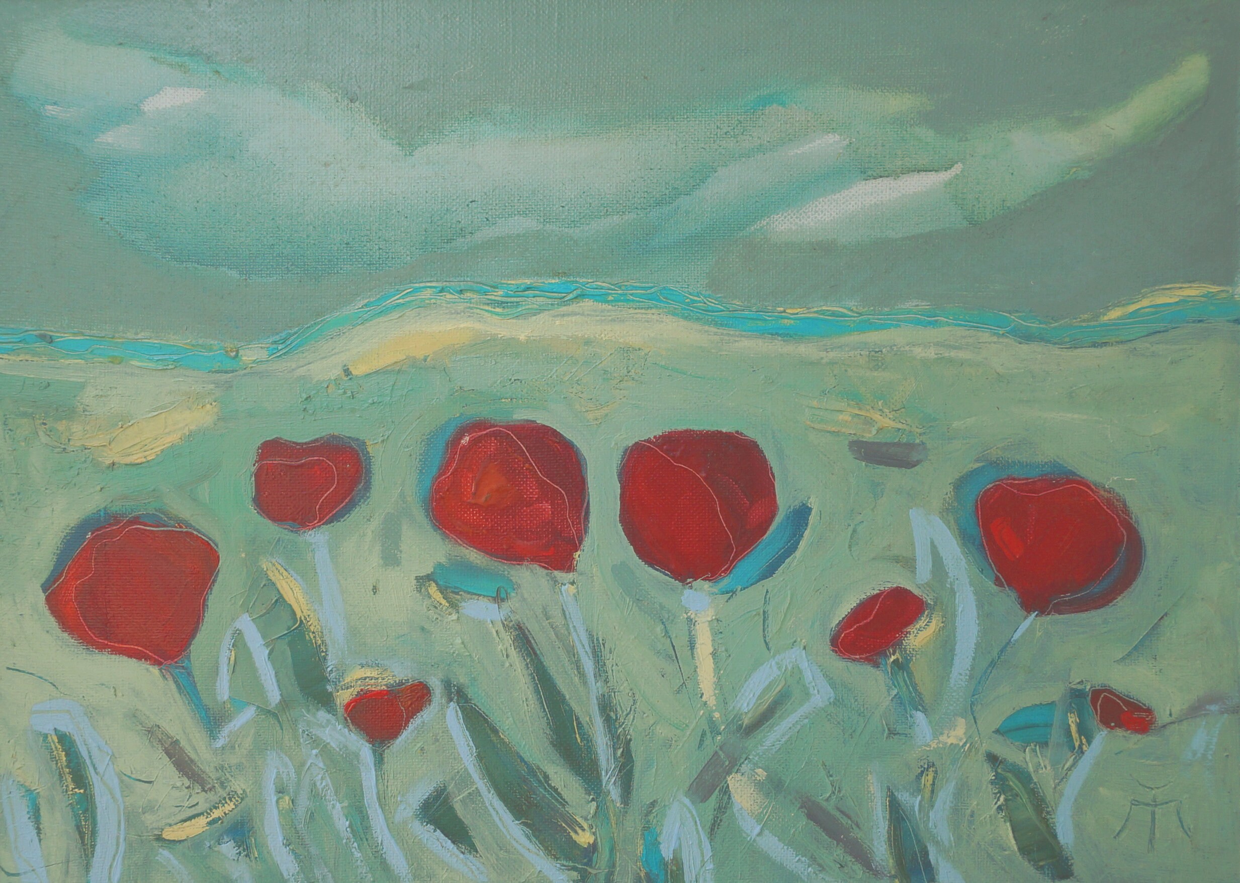 Cold Field of Poppies, Oil Painting, Handmade, Original Artwork, Framed ...