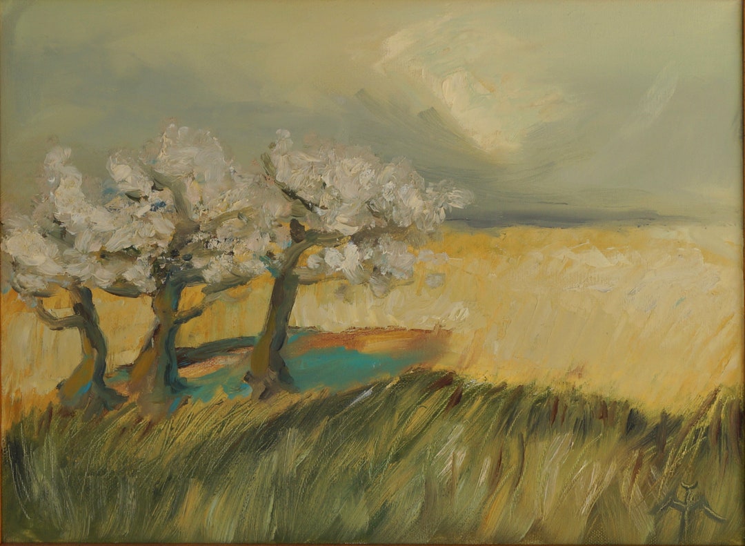 Windy Field Oil Painting Framed Ready to Hang Landscape - Etsy