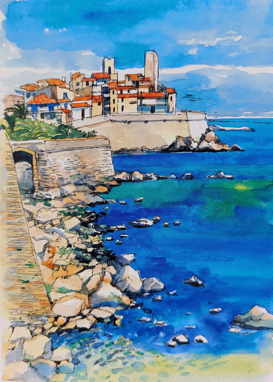 Original Hand-painted Watercolour Painting of the Old Town of Antibes ...