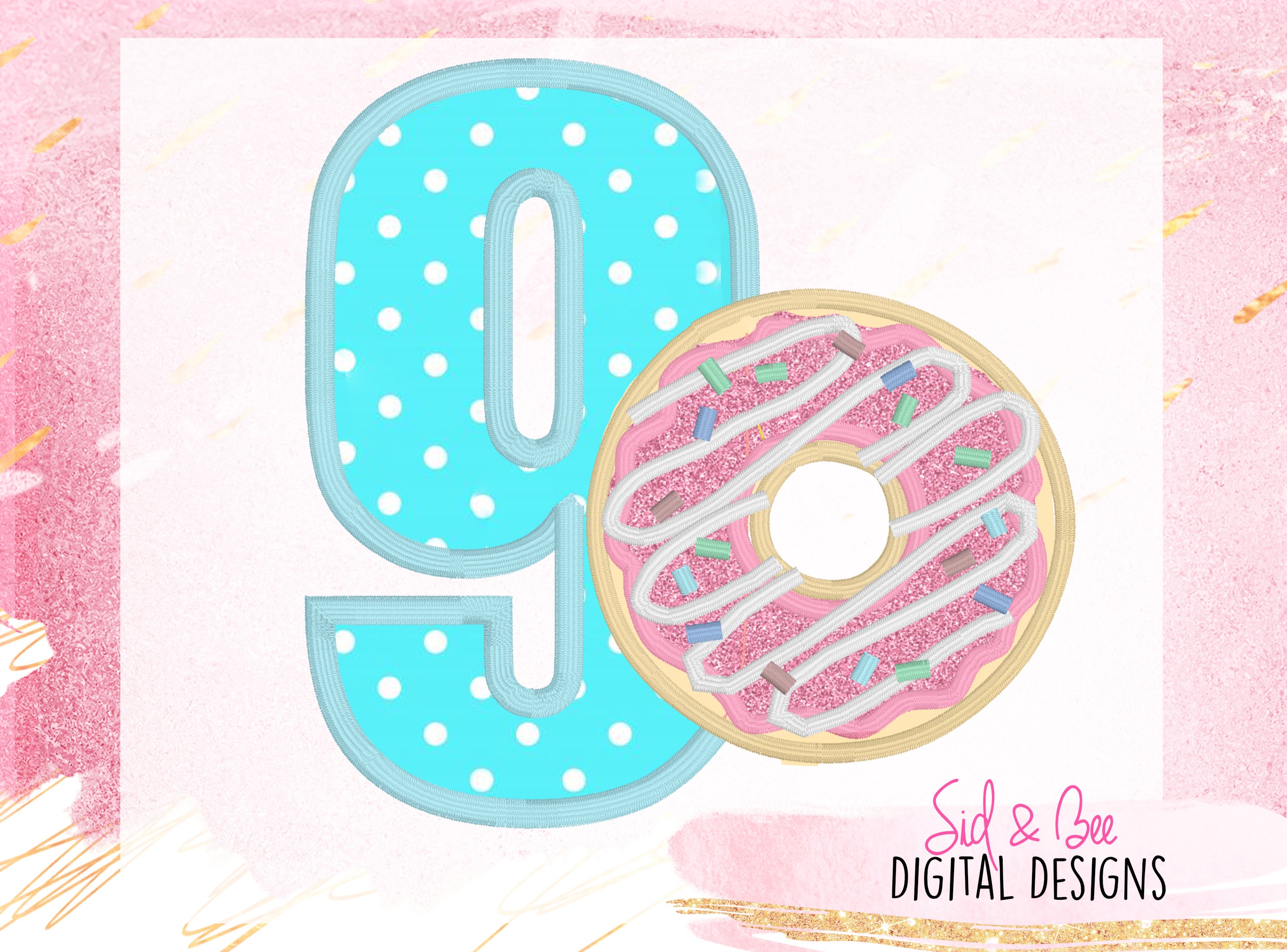 Donut, Ninth Birthday,nine Donut, Donut Applique, Embroidery Design ...