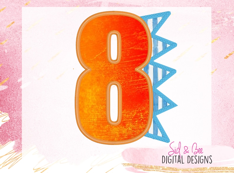 Eighth Birthday Dinosaur Number Applique Birthday Eight - Etsy