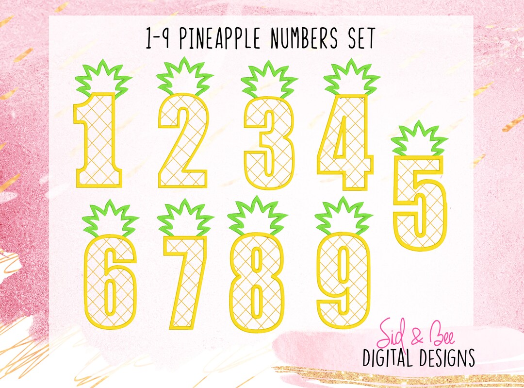 Applique Numbers Set, Embroidery Numbers, Birthday, Pineapple, Applique ...
