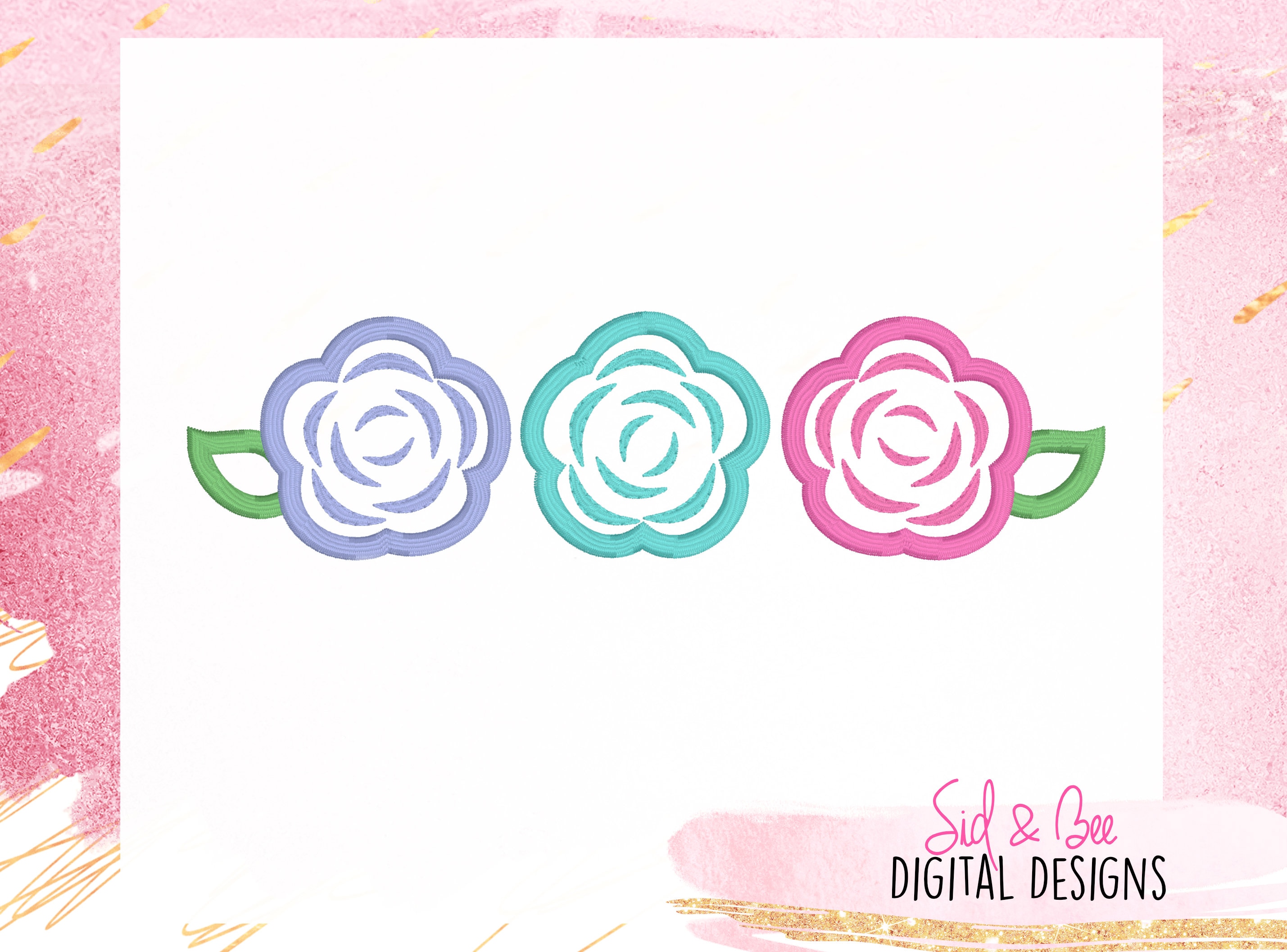 Flowers trio flower applique spring Applique trio Cute | Etsy