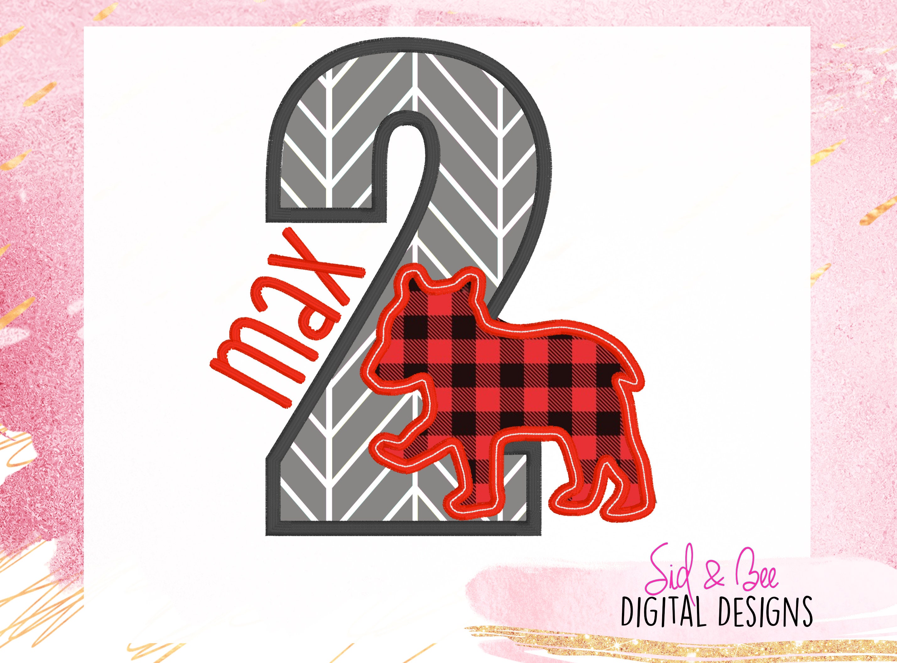 Second Birthday Bear Applique Number Applique Birthday - Etsy