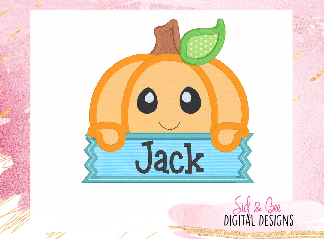 Pumpkin Applique Design, Name Frame, Name Banner, Halloween Applique ...