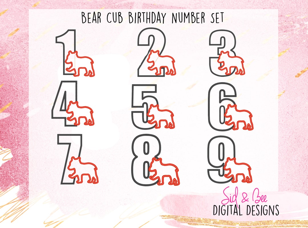 Applique Numbers Set, Embroidery Numbers, Birthday, Bear, Cub, Applique ...