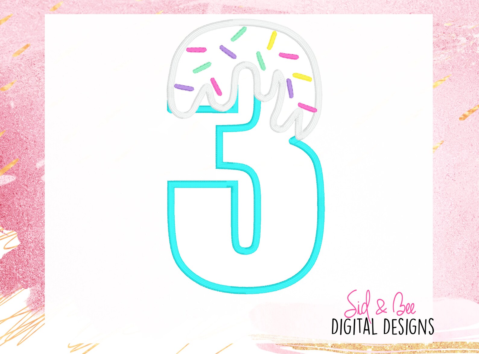 Third birthday icing Number Applique sprinkles three | Etsy