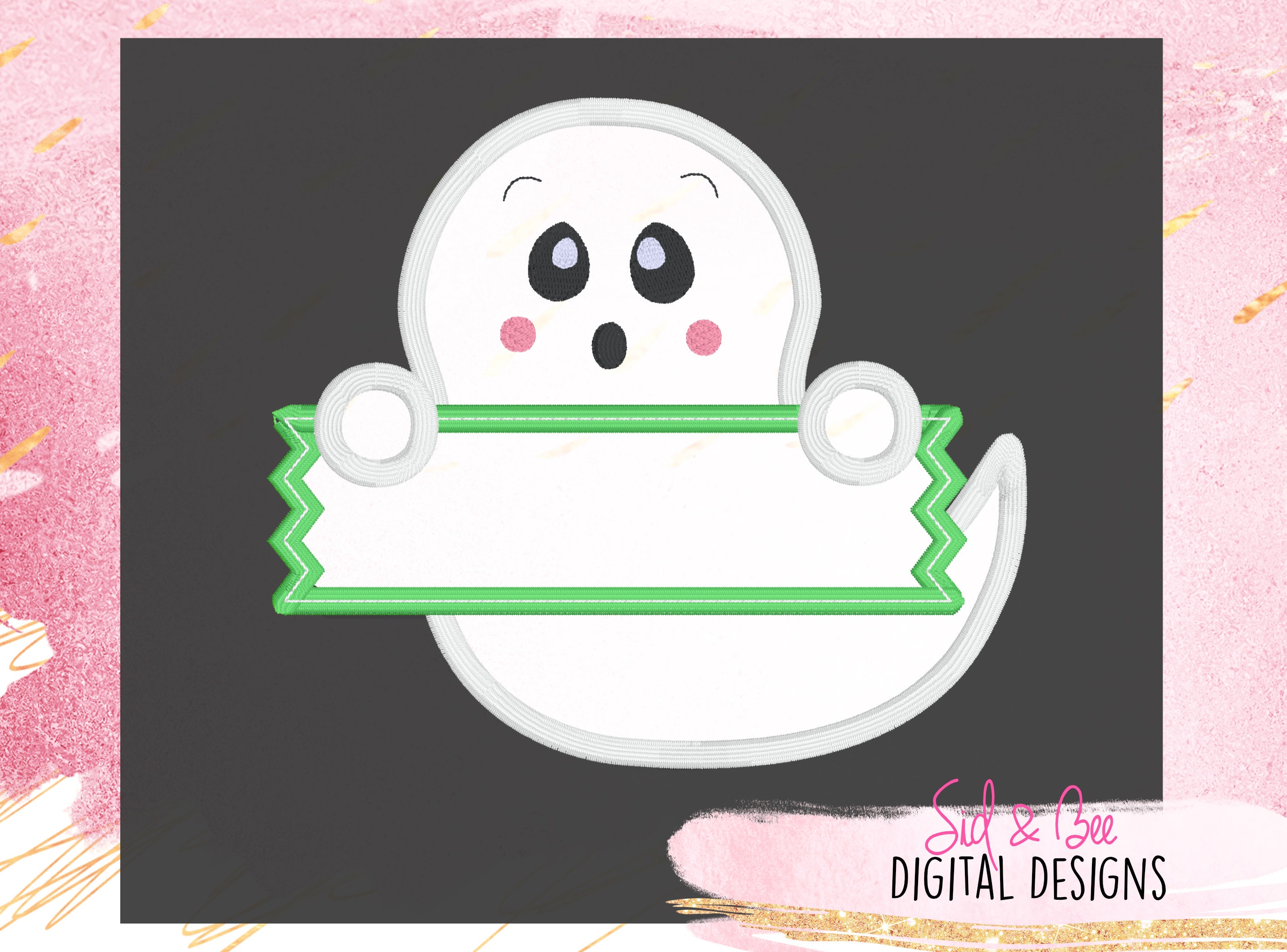 Ghost Applique Design, Name Frame, Name Banner, Halloween Applique ...