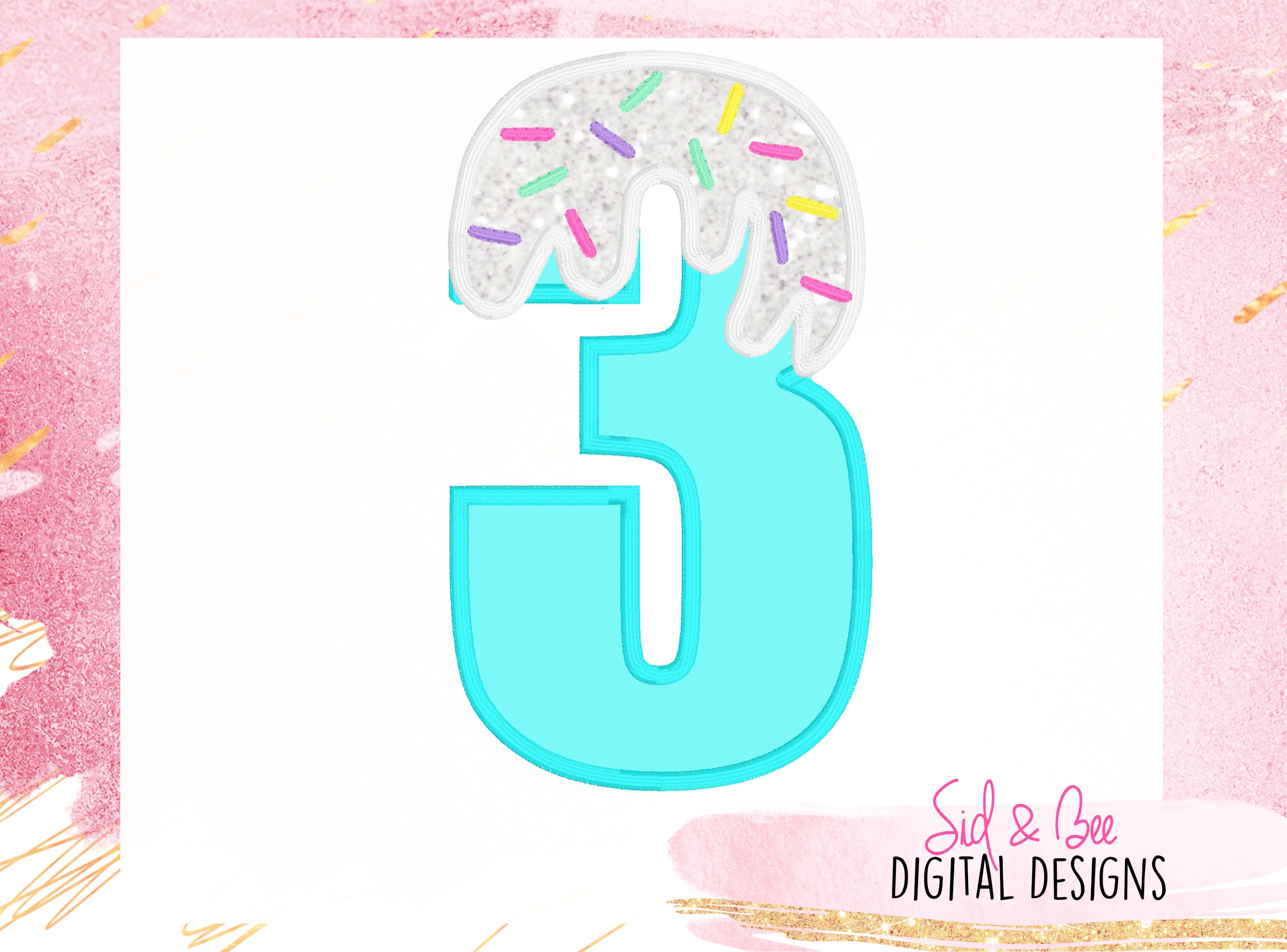 Third birthday icing Number Applique sprinkles three | Etsy