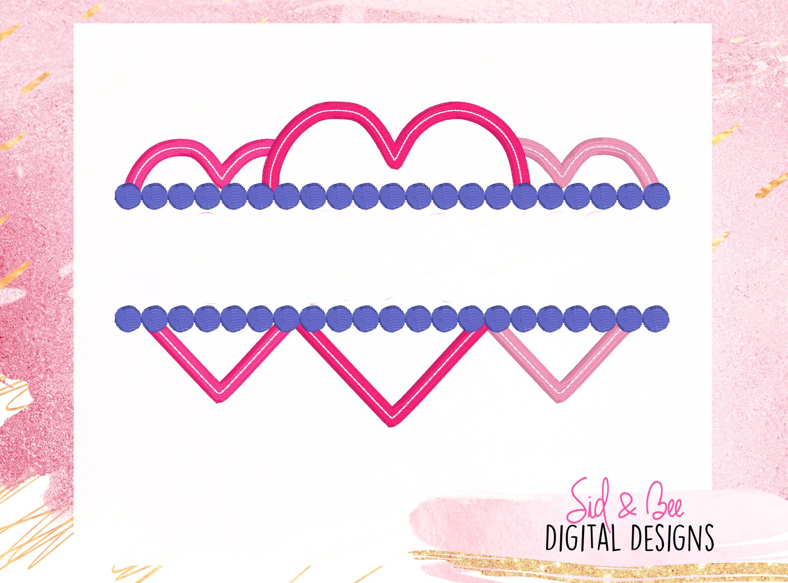 Split Heart, Trio, Applique Design, Valentines Applique, Heart Applique ...