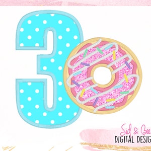 Donut, Third Birthday, Three Donut, Donut Applique, Embroidery Design ...