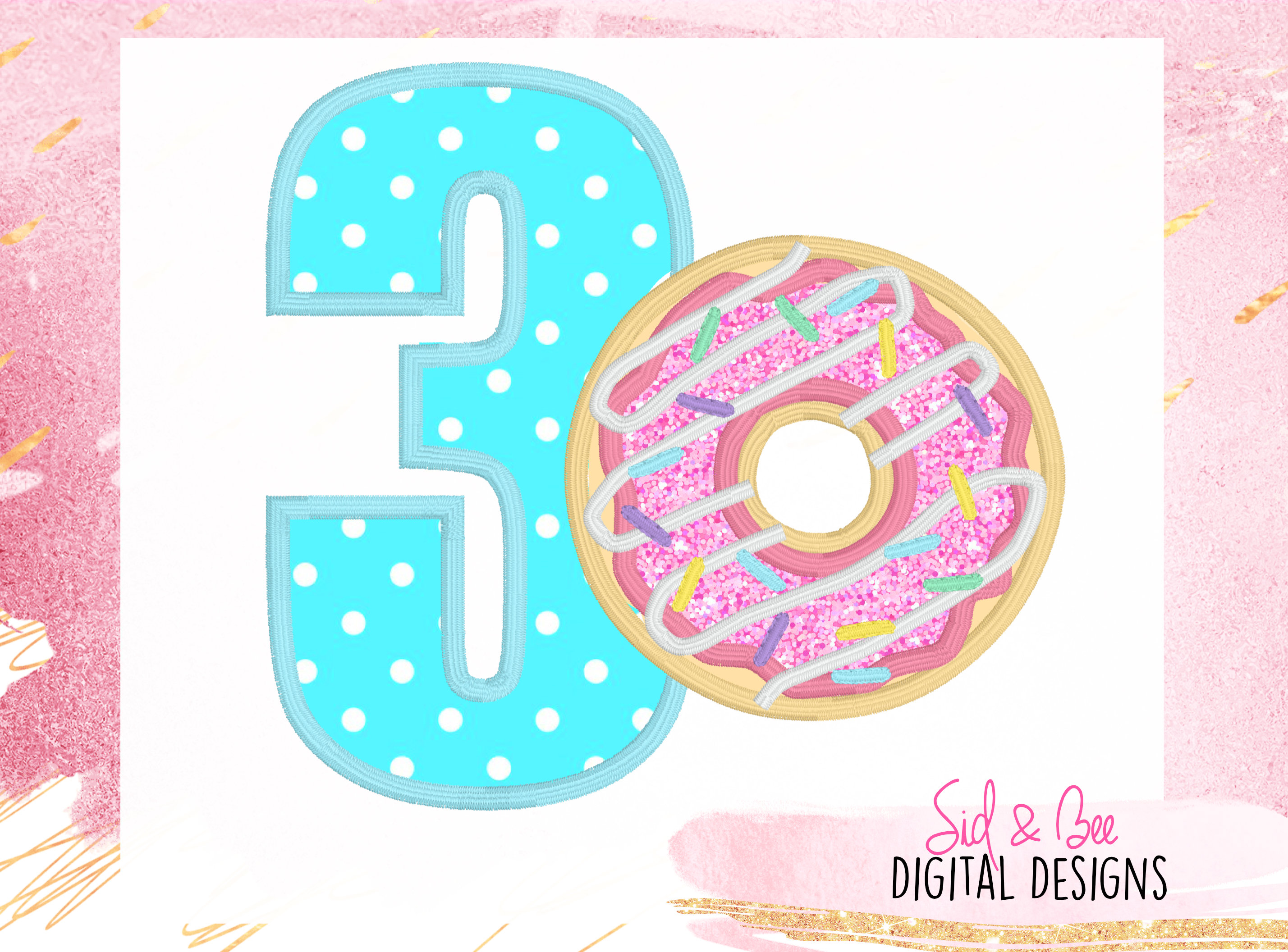 Donut Third Birthday Three Donut Donut Applique Embroidery - Etsy