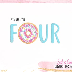 Birthday Donut, Four, Fourth Birthday, Donut, Donut Applique ...